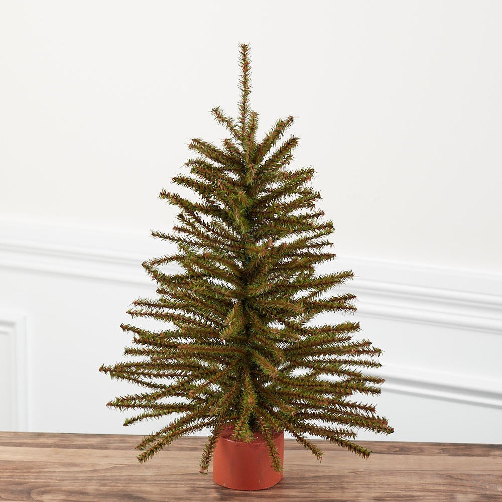 18" Artificial Pine Tree with Redwood Painted Wood Base: Bring the ...
