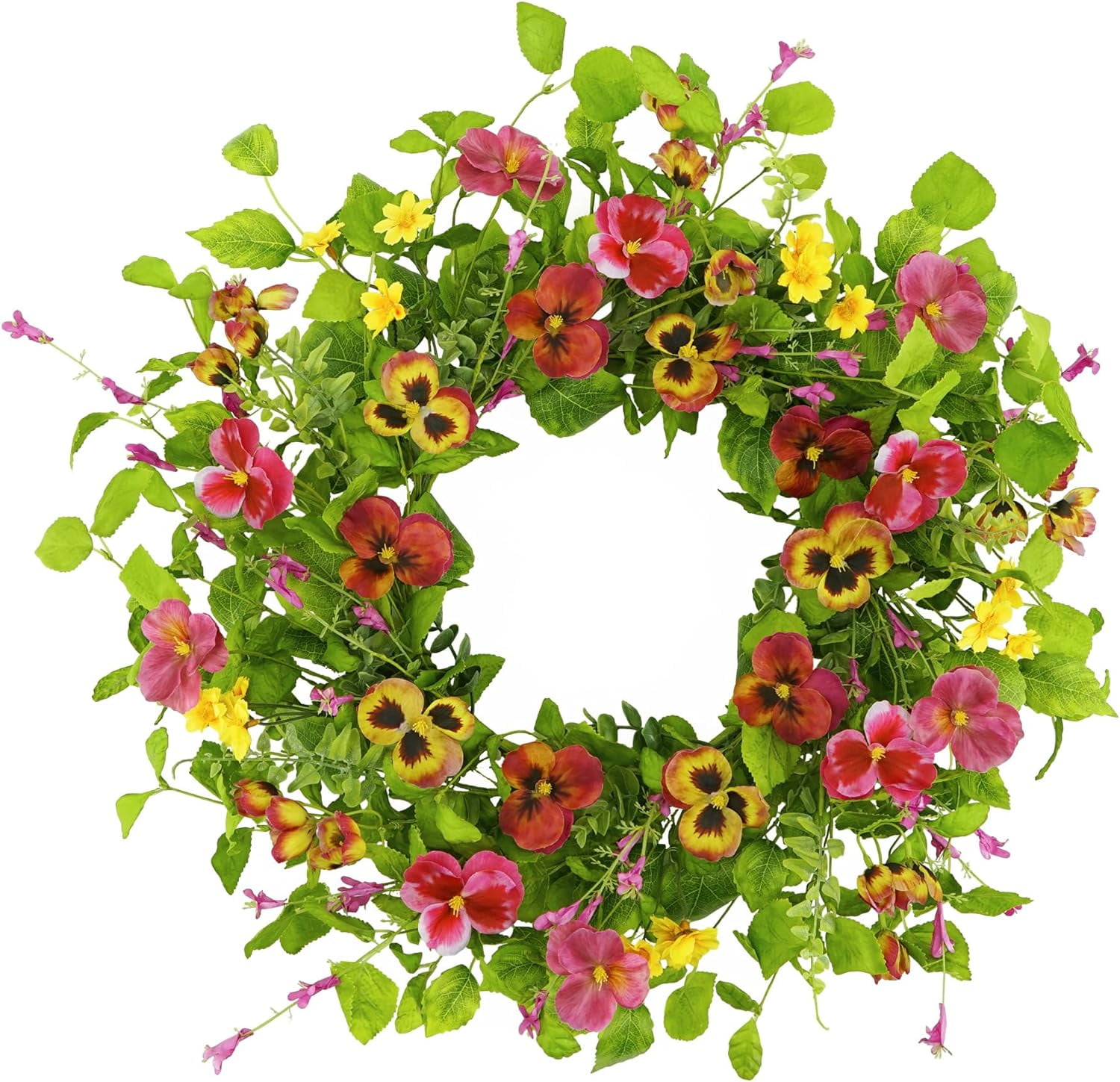 18" Artificial Spring Summer Wreath for Front Door, Floral Ivy Daisies ...