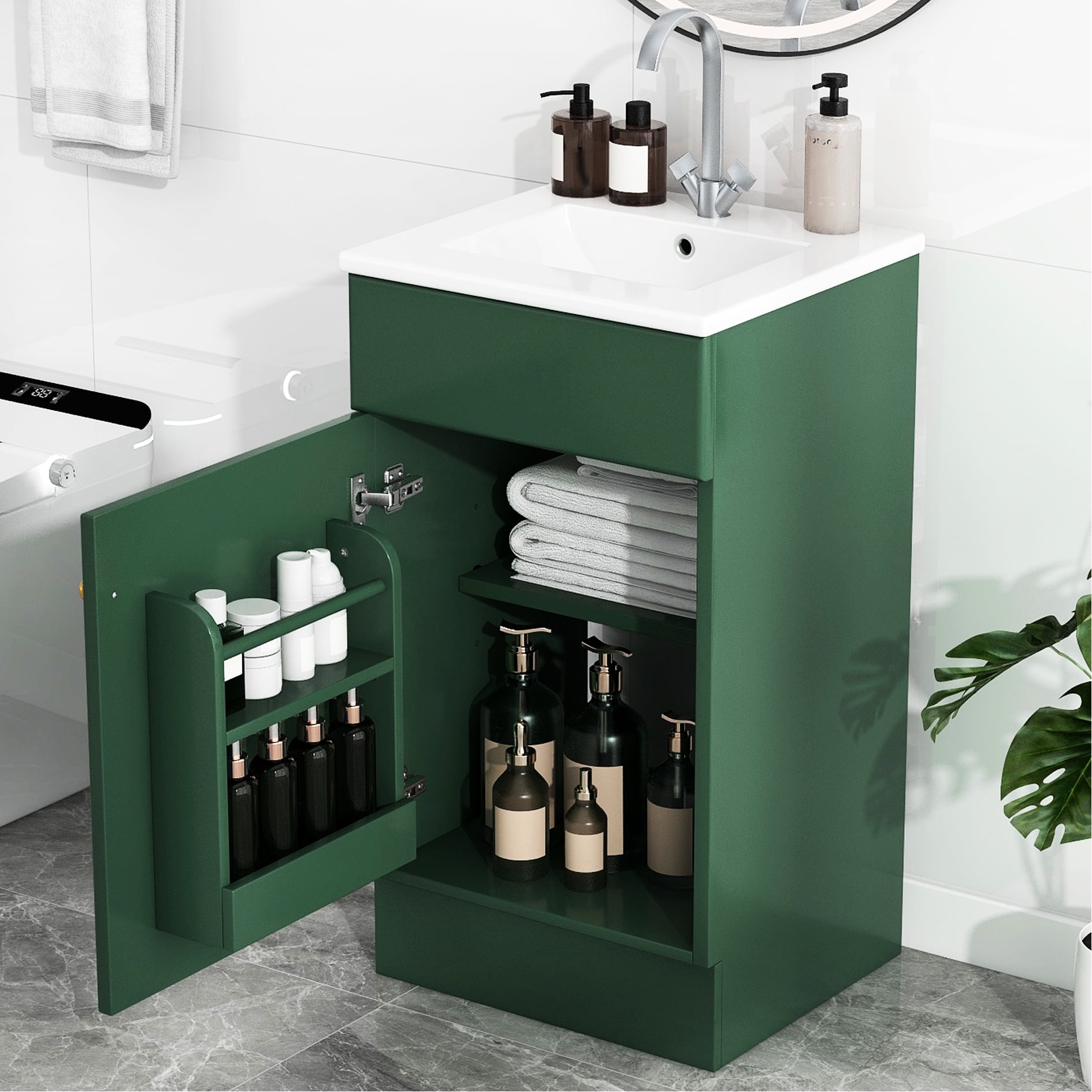 18" Bathroom Vanity Sink , - Cabinet With Shelves, Ceramic Basin, Door ...