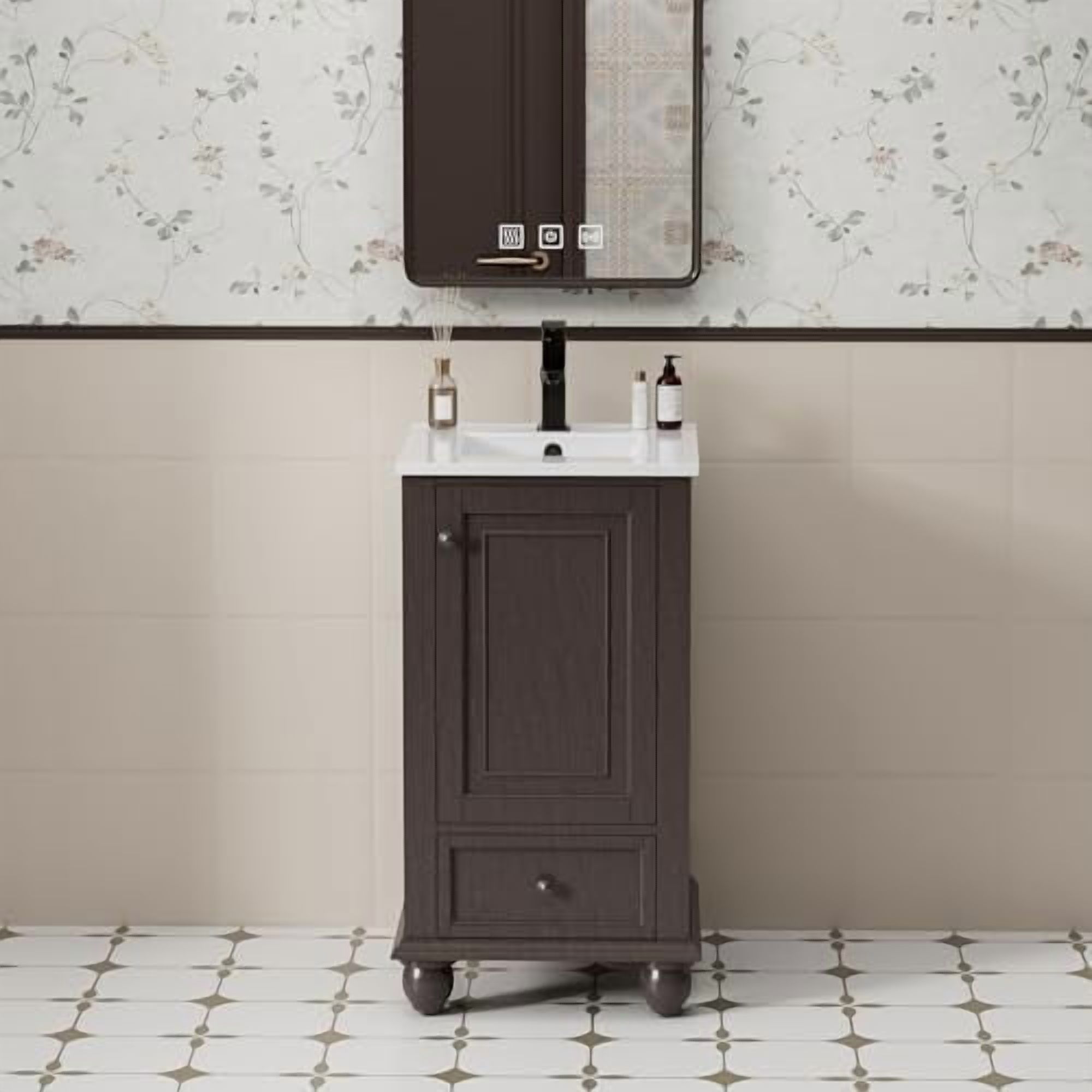 18" Bathroom Vanity Sink Combo Vintage Style with Painted Solid Wood ...
