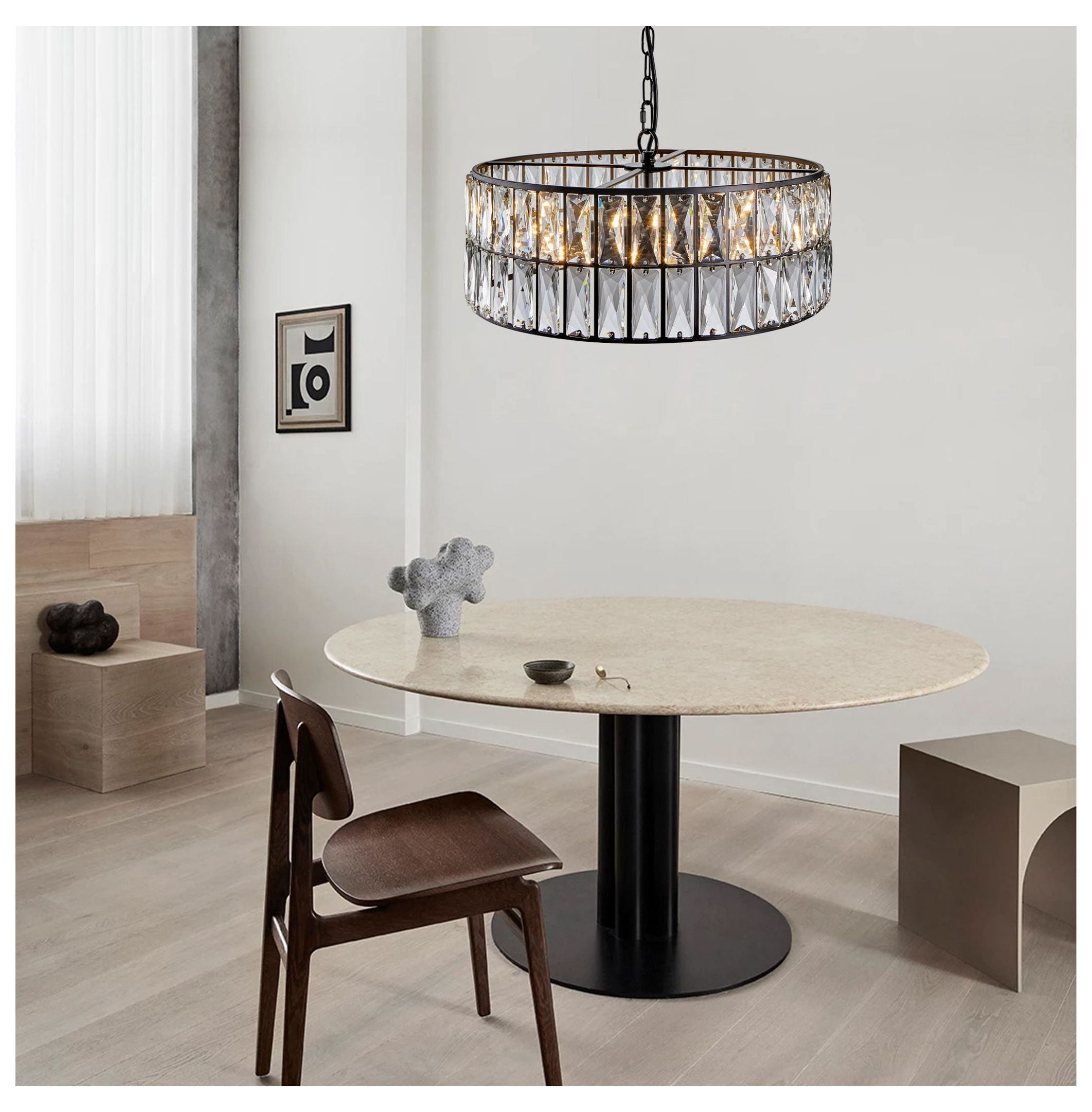 18" Black Crystal Chandelier, 6-Light Pendant Light Fixture for Dining ...