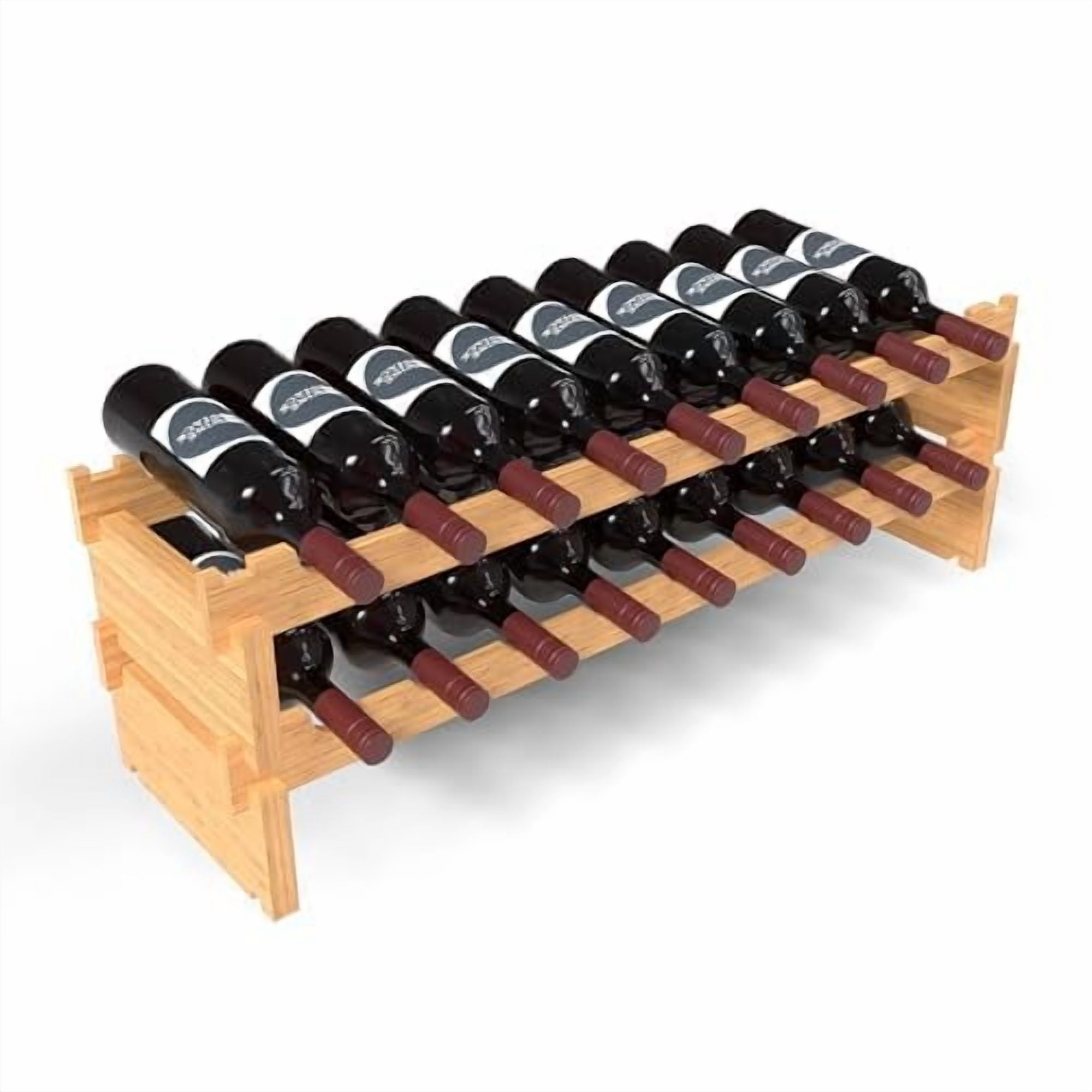 18 Bottle Bamboo Stackable Small Wine Rack for Countertop, No Tools Assembly, Durable, Wine and ...