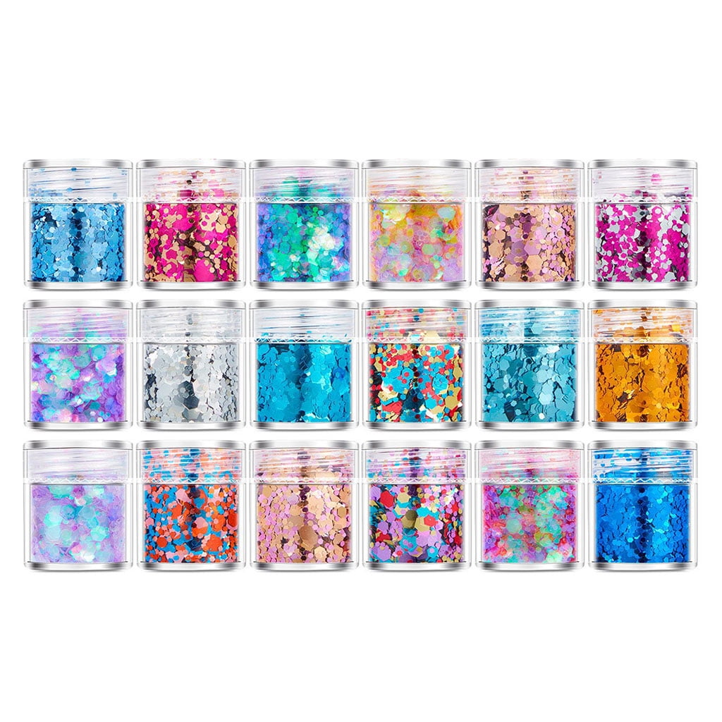 18 Bottle Nail Art Sequins Resin Shinning Filling Flash Glitter Powder ...