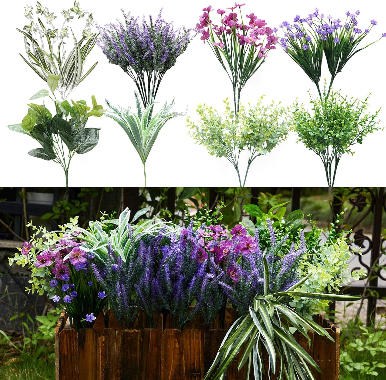 18 Bunches Fake Plants Outdoor, Fake Bushes UV Resistant Artificial ...
