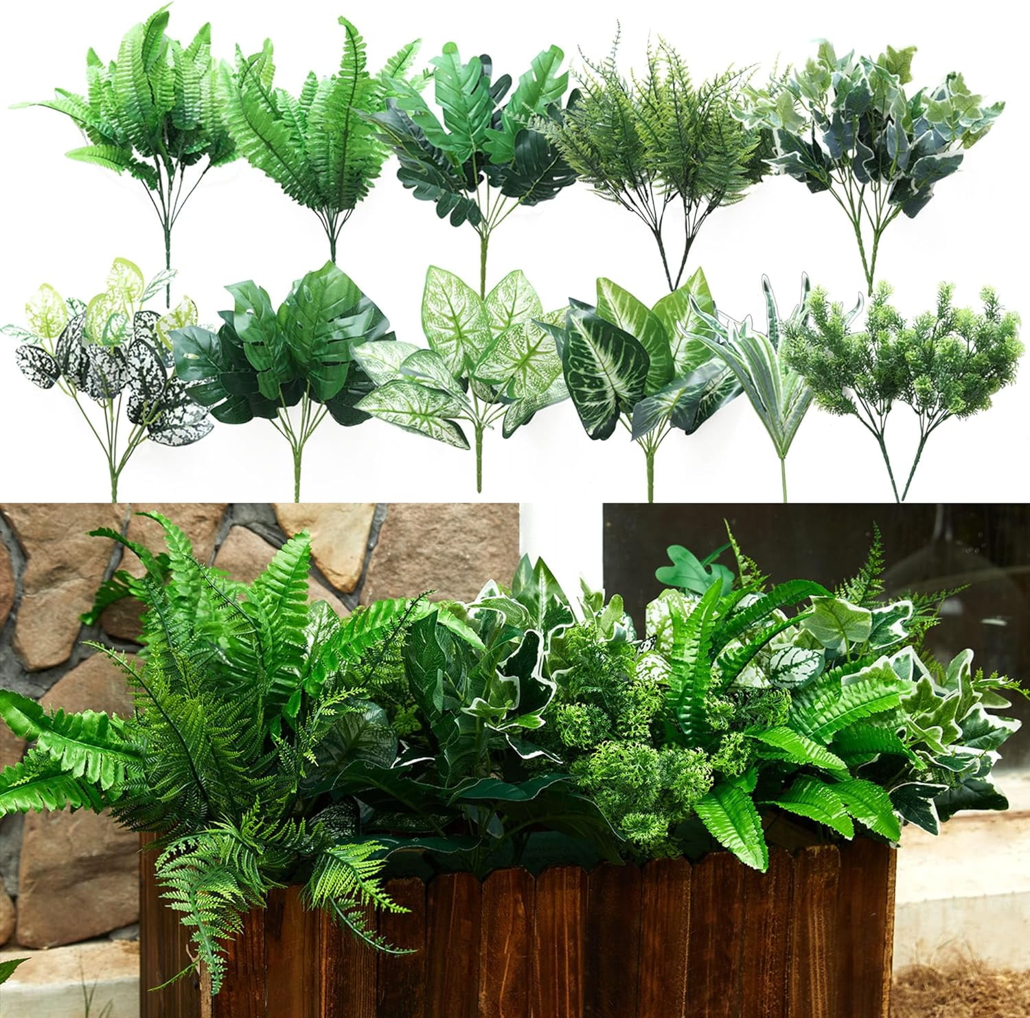 18 Bunches Fake Plants Outdoor, Fake Bushes UV Resistant Artificial ...