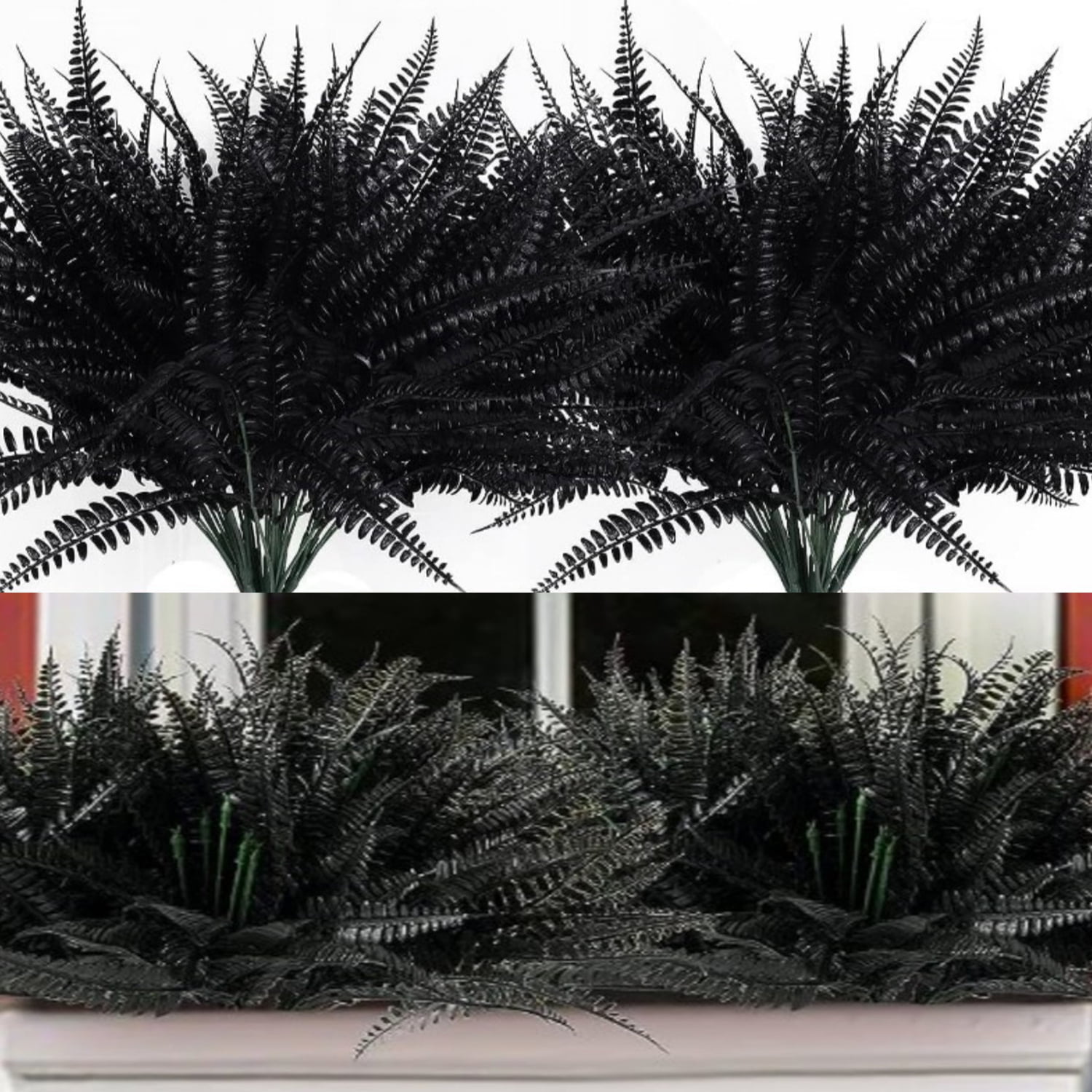 18 Bundles Artificial Black Persian Fern Leaf Plant, Fake Boston Fern ...