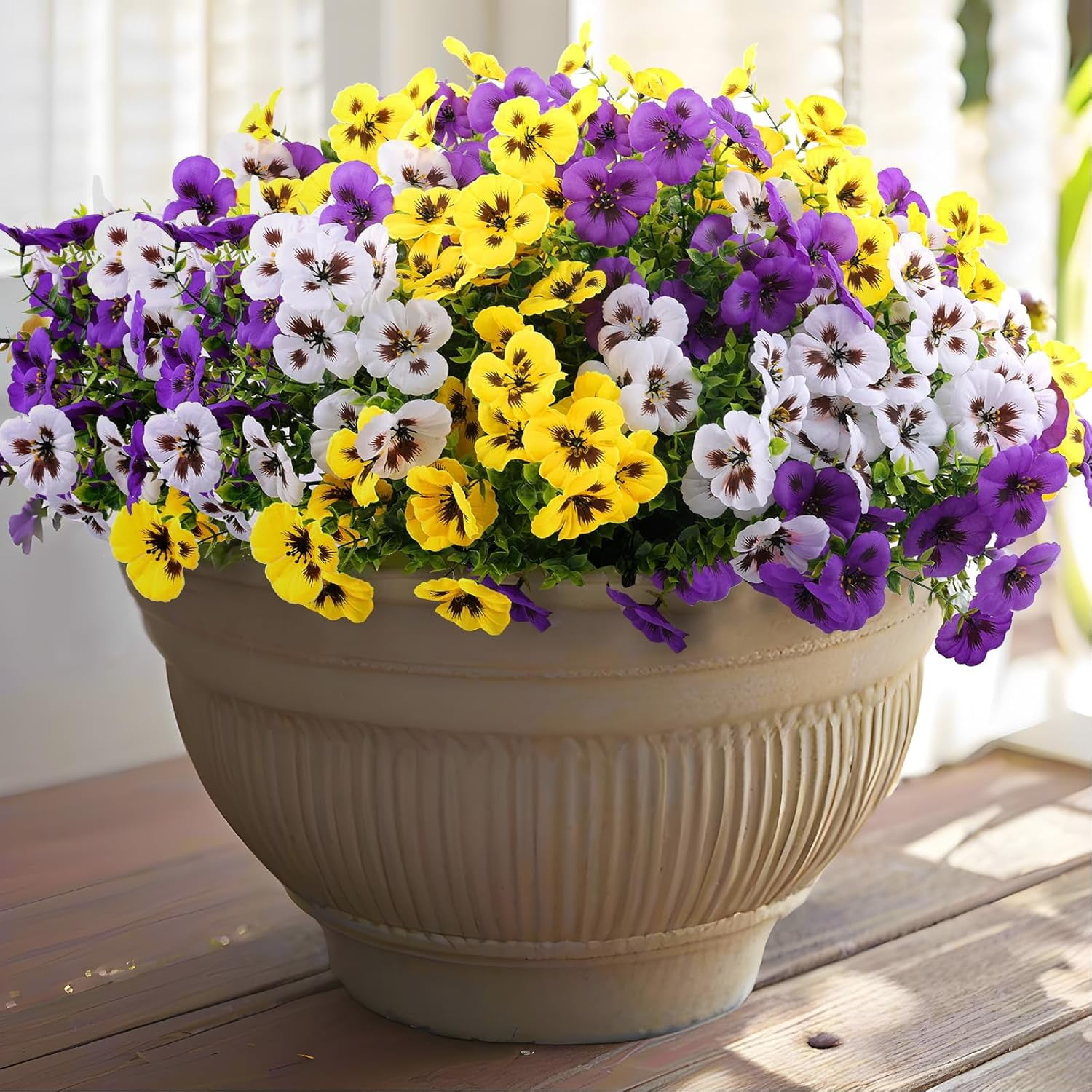 18 Bundles Artificial Fake Pansy Flowers for Outdoor, Faux UV Resistant ...