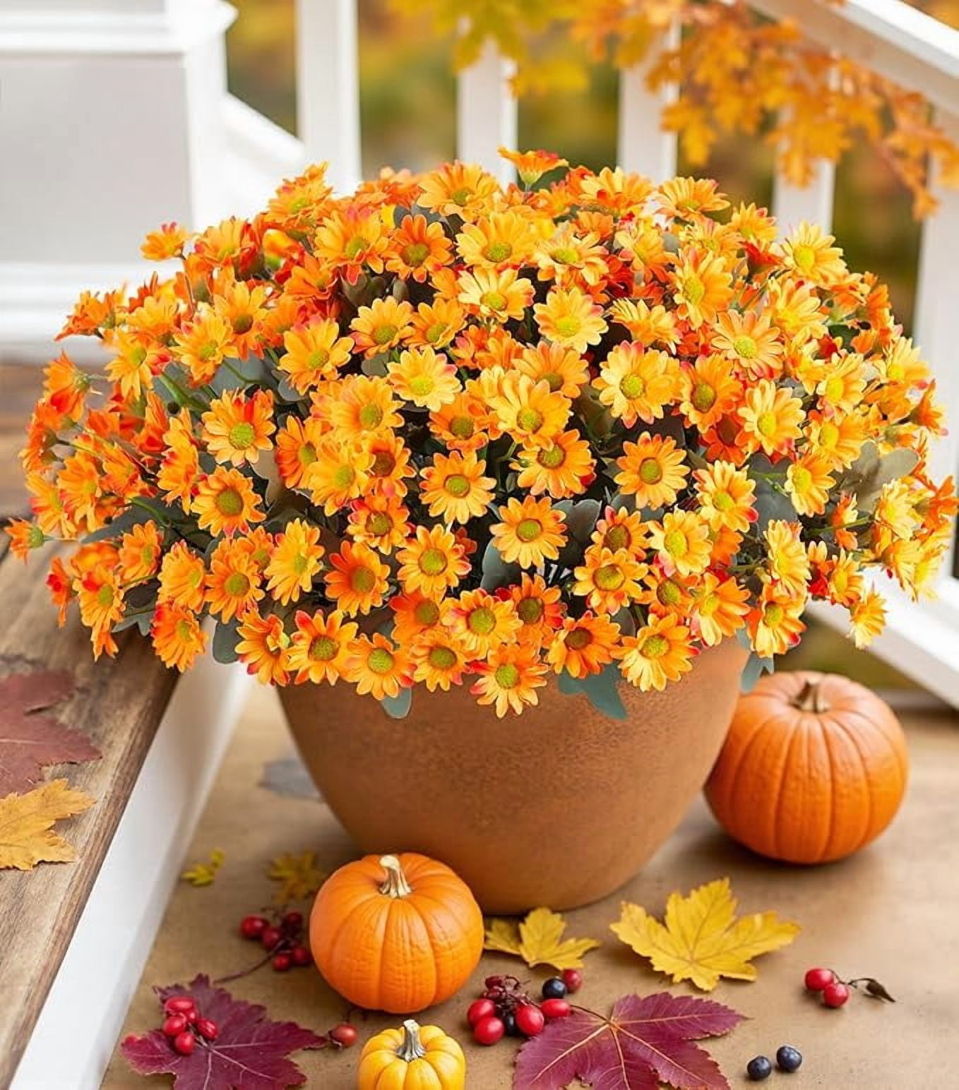 18 Bundles Artificial Mum Flowers for Outdoors, Faux Fall Mums Silk ...