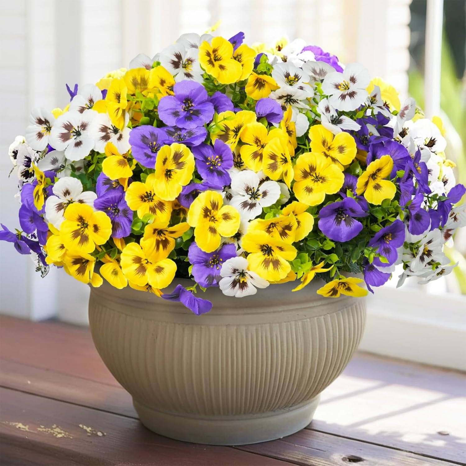 18 Bundles Artificial Pansy Flowers for Outdoor, UV Resistant Fake ...