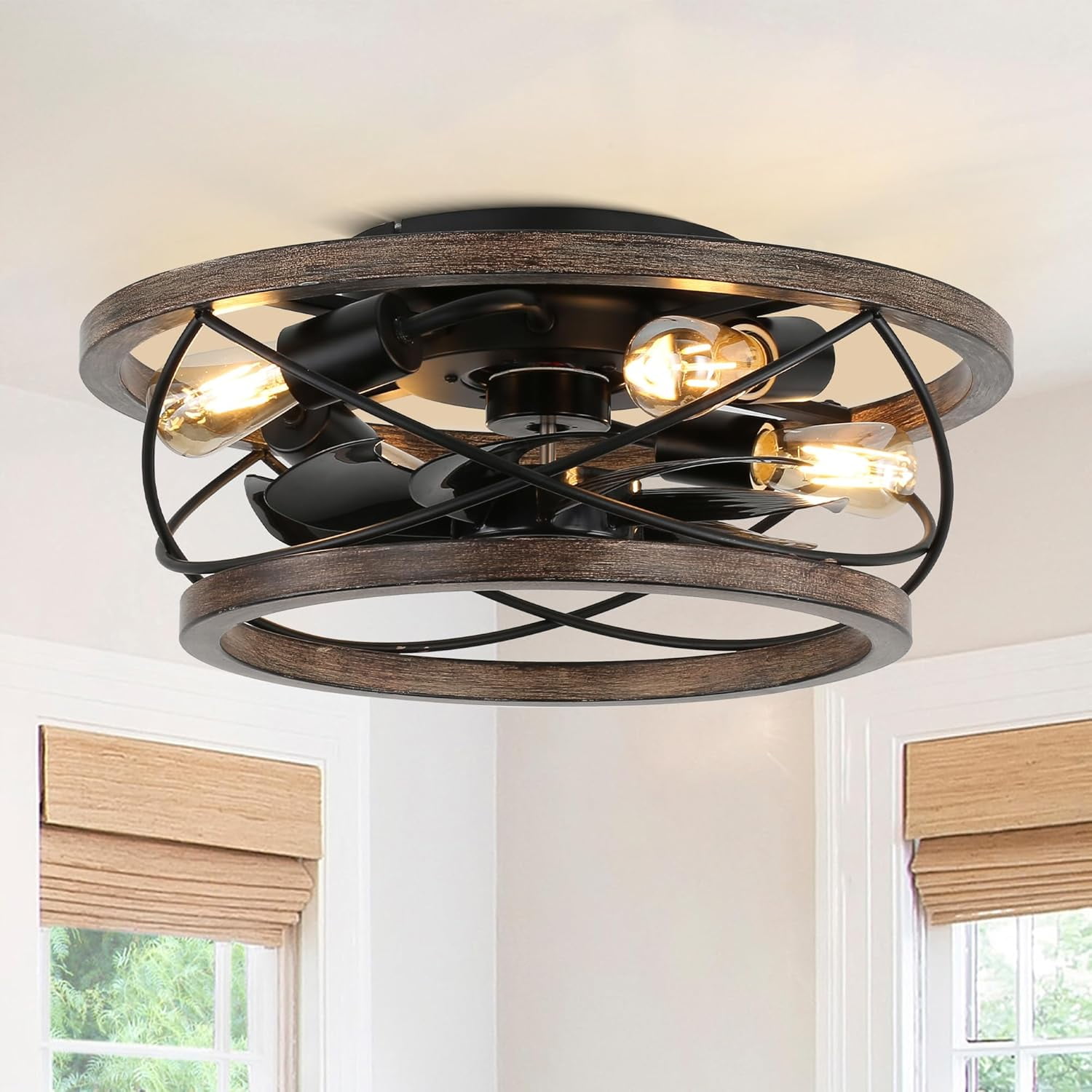 18" Caged Ceiling Fan with Light, Reversible Motor, 6 Speeds,Industrial ...