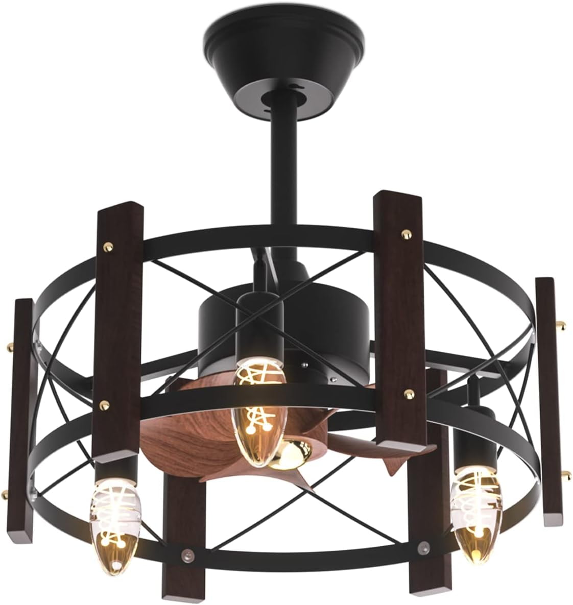 18" Caged Ceiling Fan with Metal and Wood Cage, Quiet Reversible Motor ...