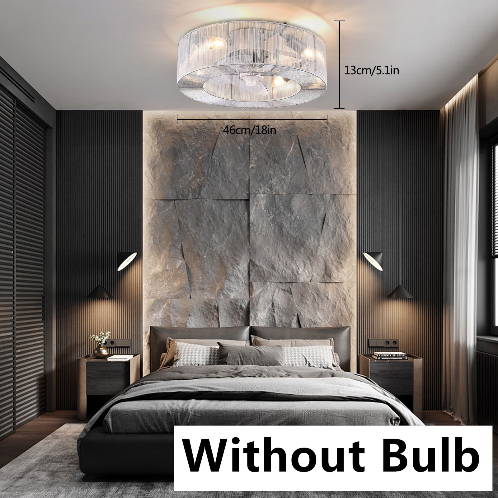 18"Caged Style Ceiling Fan Light Without Bulb Bladeless LED Chandelier ...