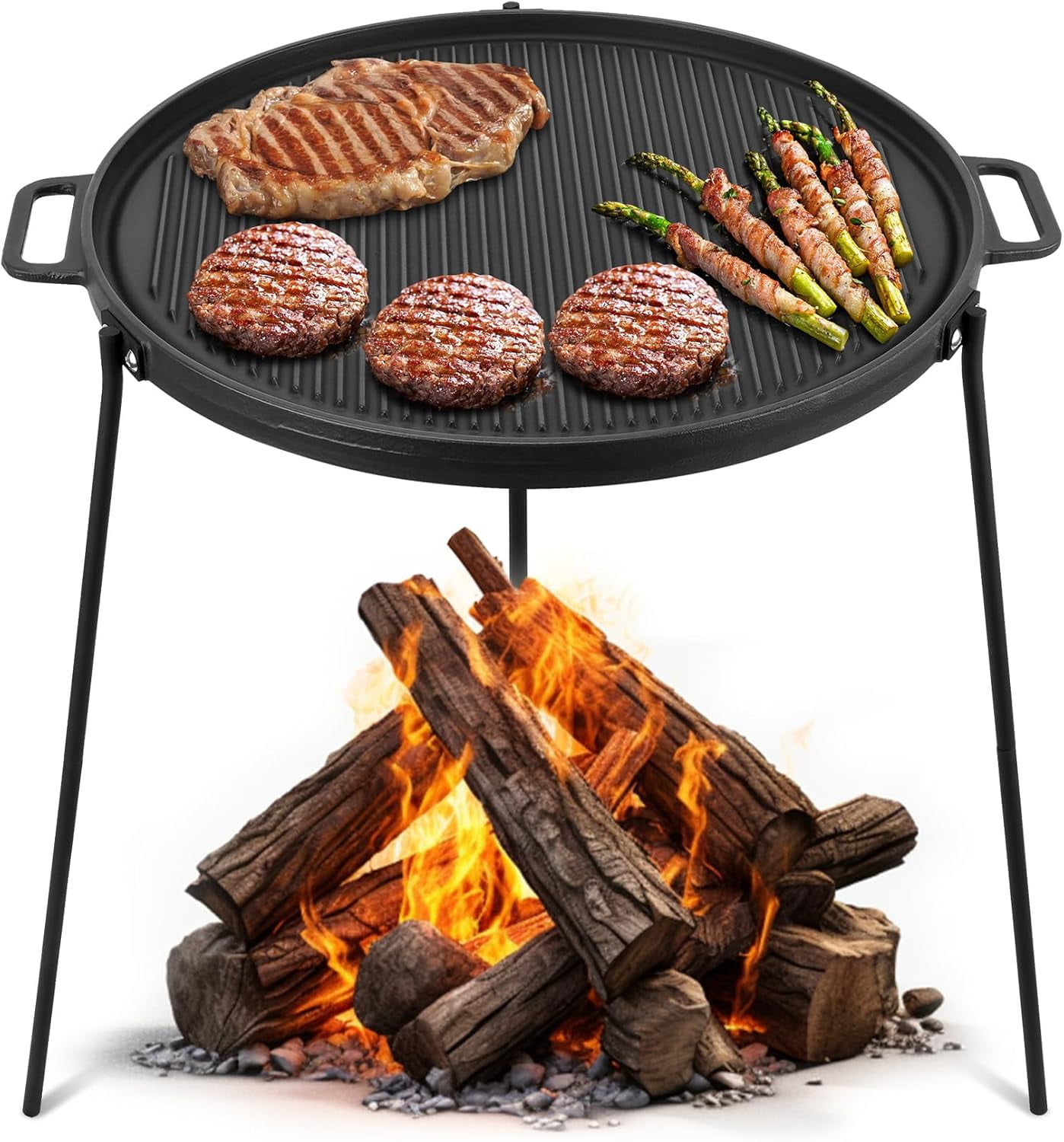 18" Campfire Grill Griddle, Double Sided Reversible Portable Campfire ...
