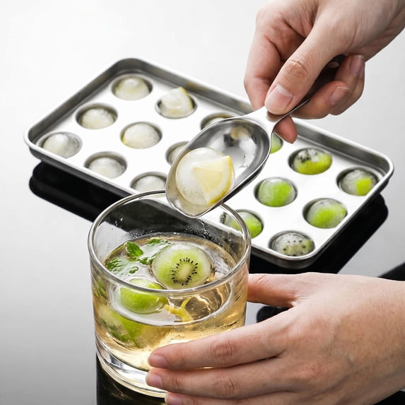 18-Cavity 304 Stainless Steel Round Ice Cube Tray & Lid Equipped Small ...