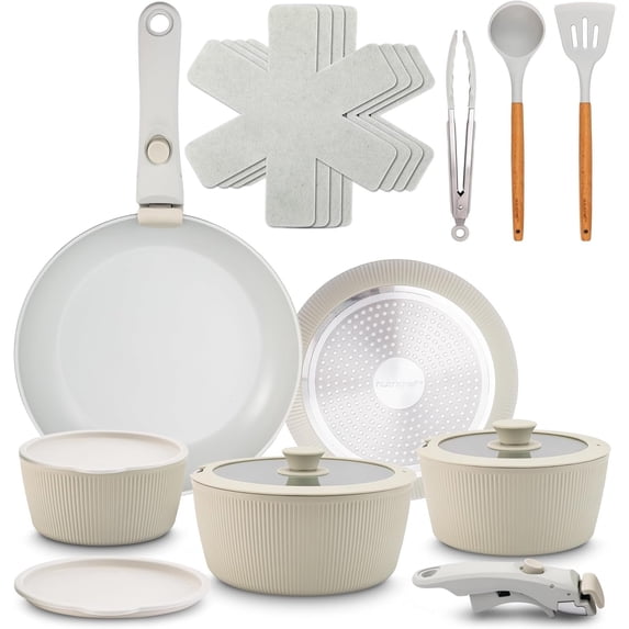 18- Ceramic Cookware Set with Detachable Handles, Non Stick Pots and ...
