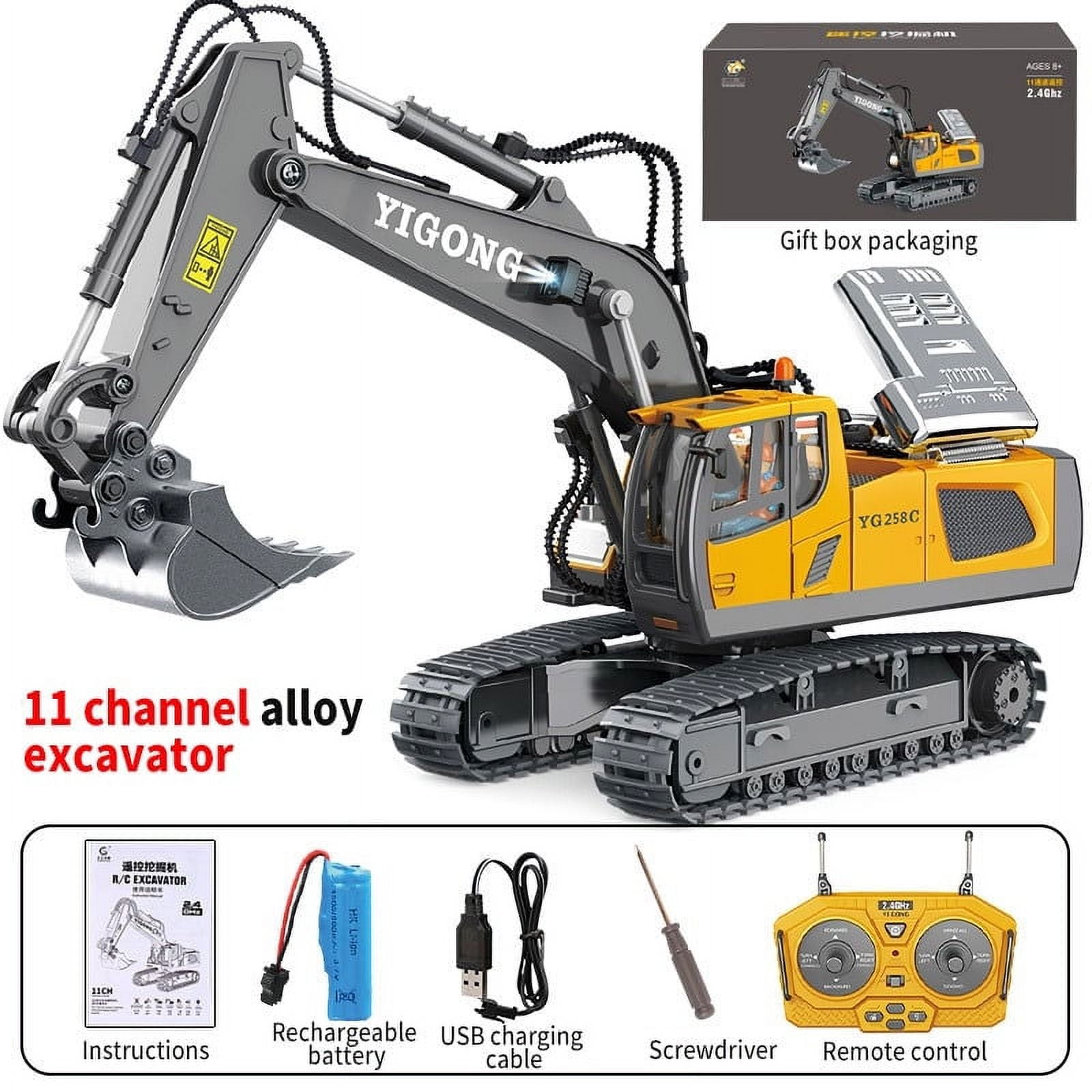 18 Channel Hydraulic Excavator, Full Metal RC Construction Vehicle, 1/ ...