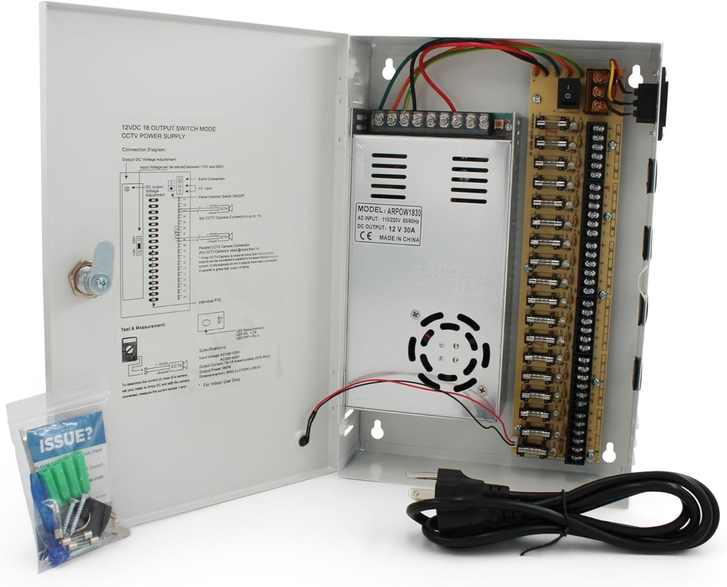 18 Channel/Port 20 AMPS, 12V DC 110v Power Supply Metal Box ...