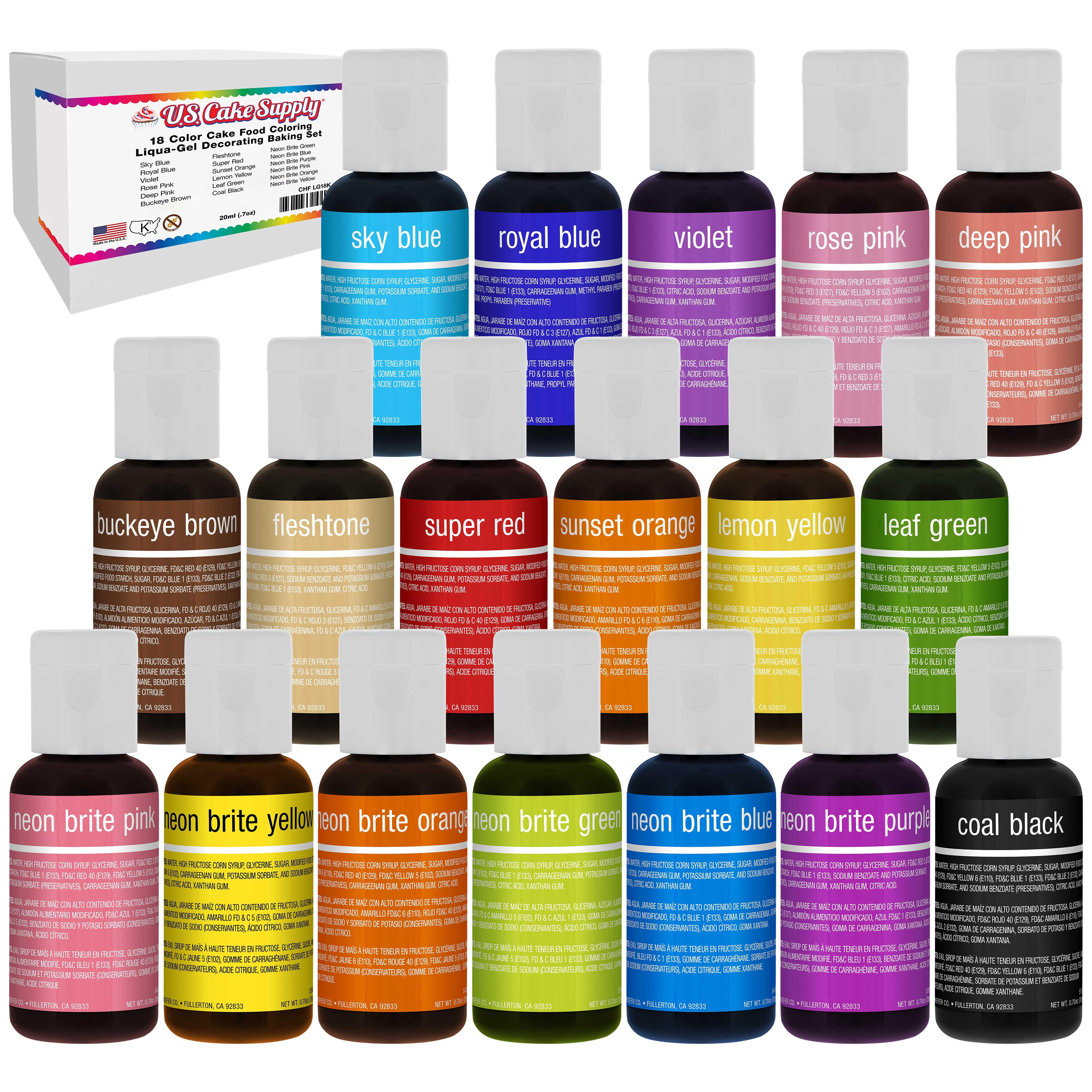 U.S. Cake Supply, 18 Liqua-Gel Food Coloring Set, 0.75 fl oz Bottles ...