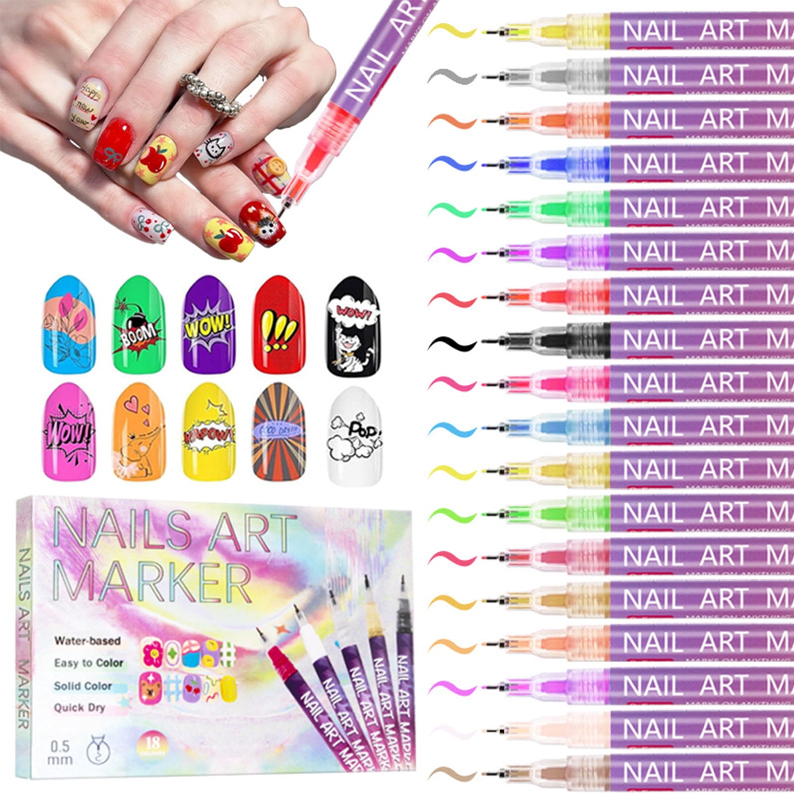 18 Color Nails Art Marker Set Nails Graffiti Drawing Pen Manicure Tool ...