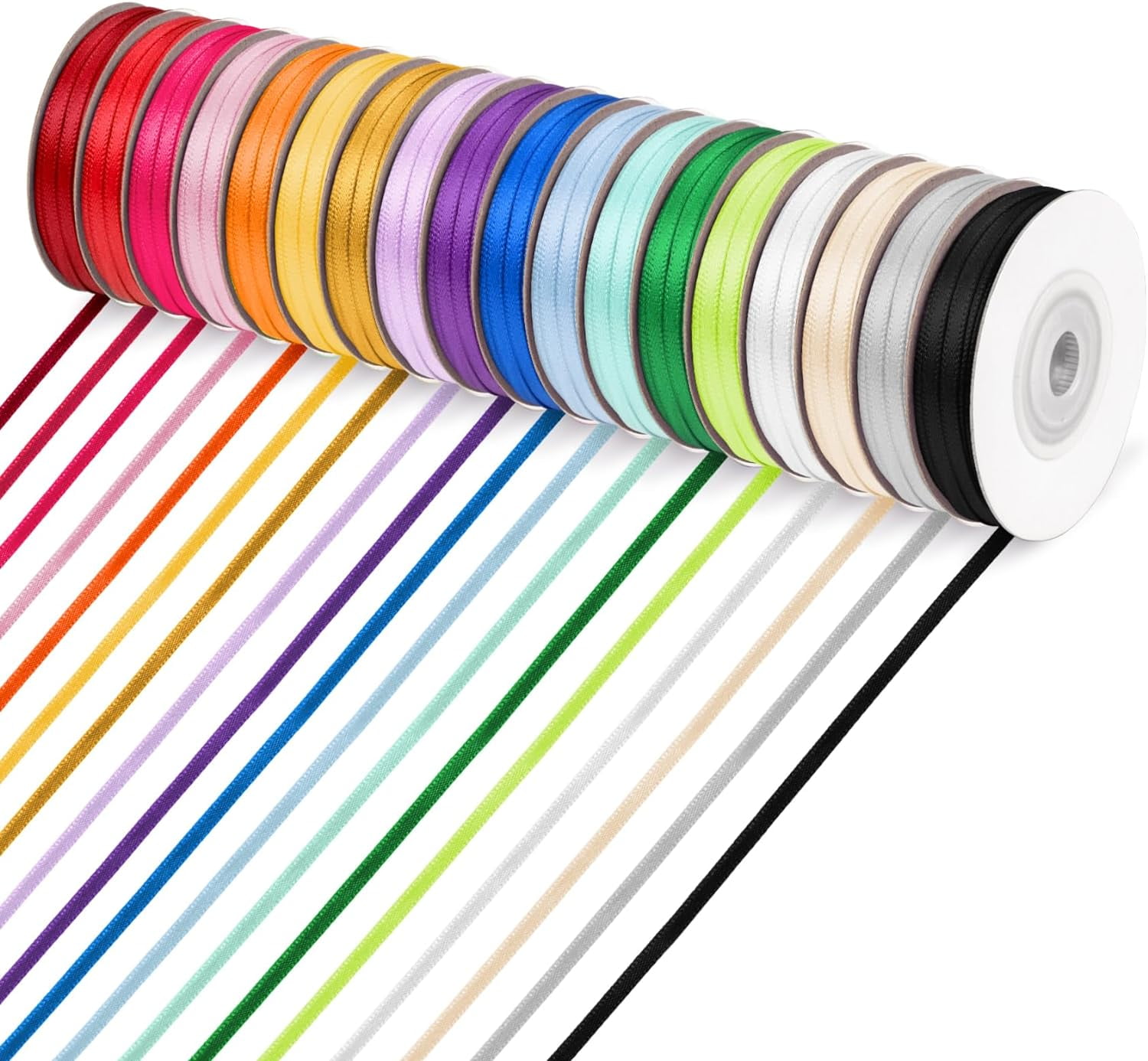 18 Colors Double Faced Satin Ribbon Polyester,1/8 inch Solid Fabric ...