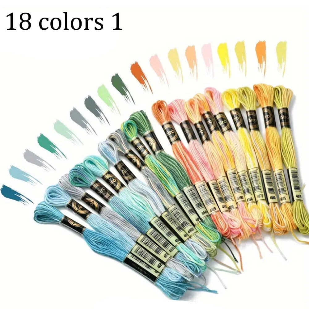 18 Colors Embroidery Thread Cotton Sewing Skeins Craft Cross Stitch ...