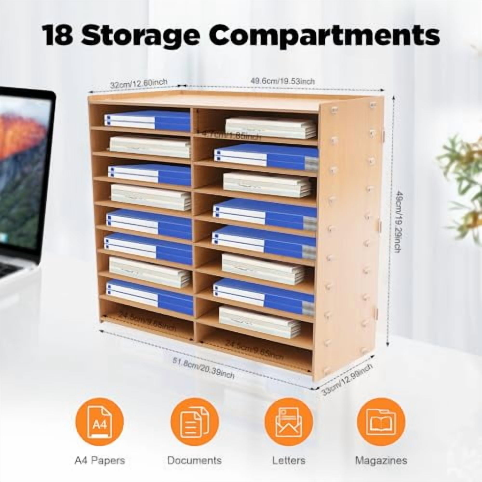 18 Compartments Wood Literature Organizer, Adjustable Shelves, File ...