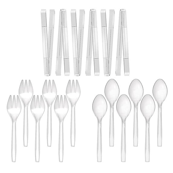 18 Count Clear Plastic Serving Utensils, 9 Inch Disposable Spoons Forks ...
