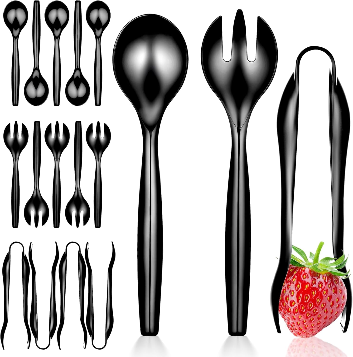 18 Count Disposable Serving Utensils, Black Plastic Serving Utensils ...
