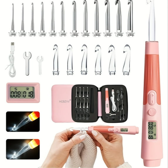 18 Count Light-Up Crochet Hooks, Ergonomic Soft Grip Digital Crochet ...