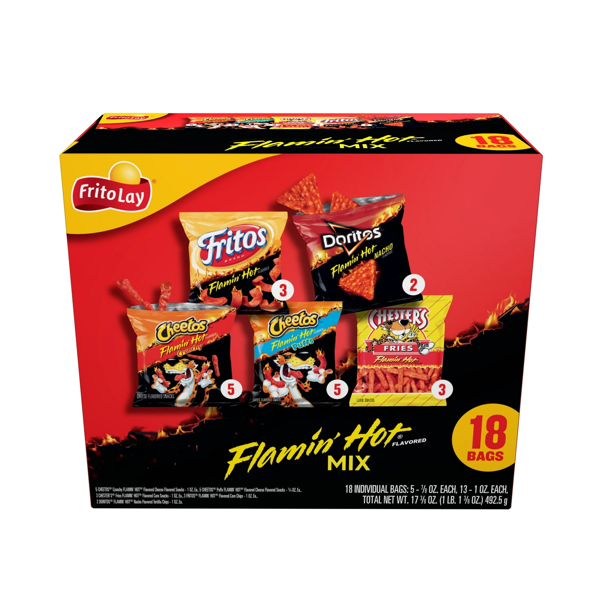 18 Ct Multipack Frito Lay Flamin Hot Mix Variety Pack Snack Chips