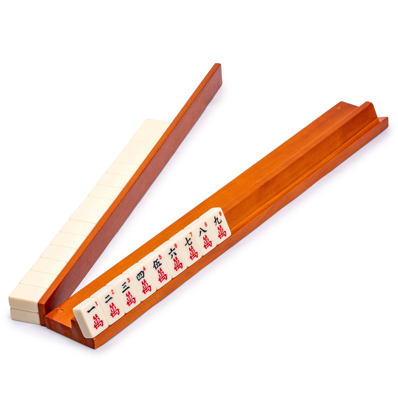 18" Dark Pine Wooden Mahjong Game Racks with Built-in Pushers - Set of ...