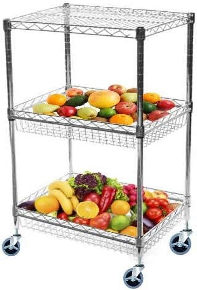 18" Deep x 30" Wide x 60" High 3 Tier Chrome Mobile Basket Unit 800lb ...