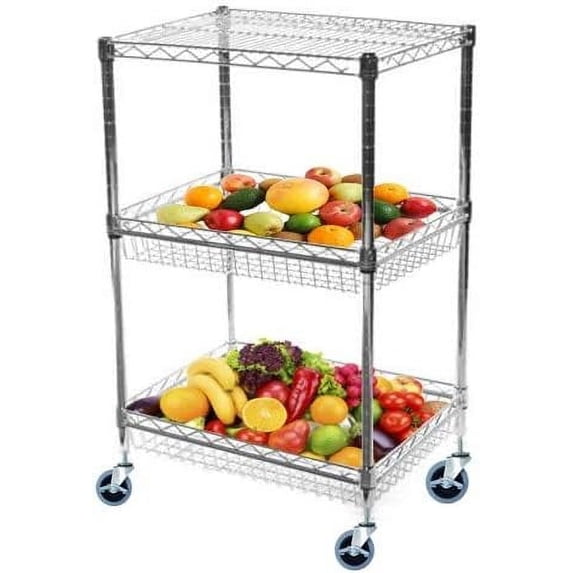 18" Deep x 36" Wide x 42" High 2 Tier Chrome Mobile Basket Unit 800lb ...