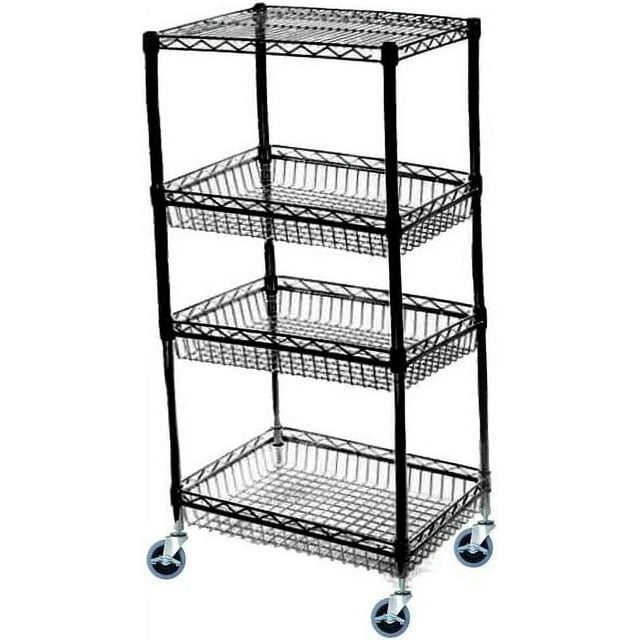 18" Deep x 48" Wide x 69" High 4 Tier Black Mobile Basket Unit 800lb ...