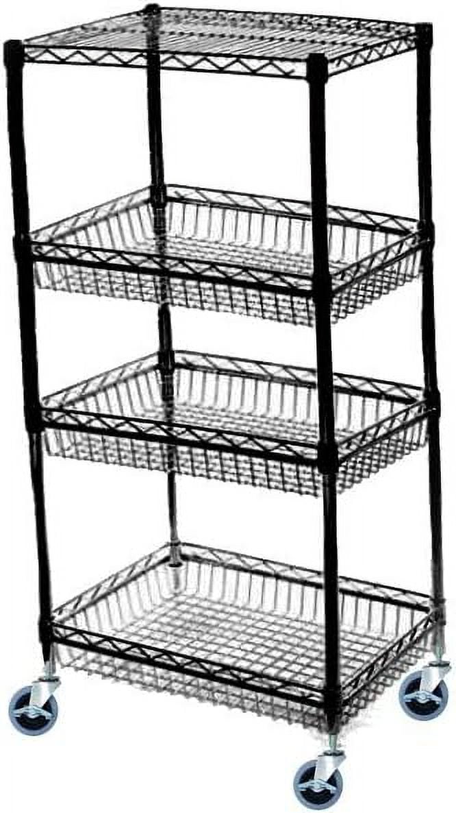 18" Deep x 48" Wide x 92" High 4 Tier Black Mobile Basket Unit 800lb ...