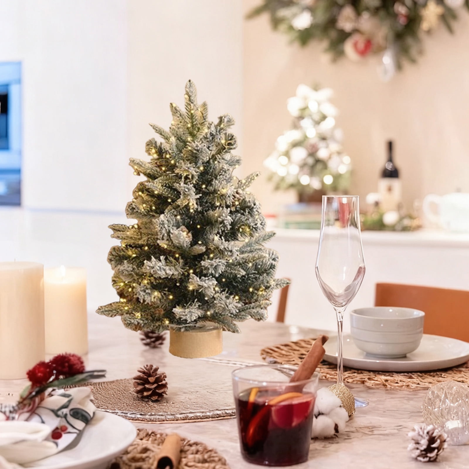 18 in Desktop Christmas Tree Mini Artificial Christmas Tree Snow Green ...