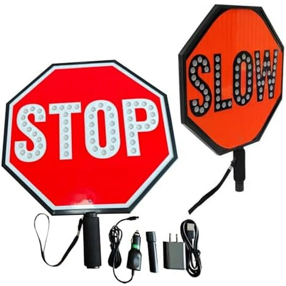 18" Double Sided LED Stop Slow Paddle, Led Flashing Traffic Control ...