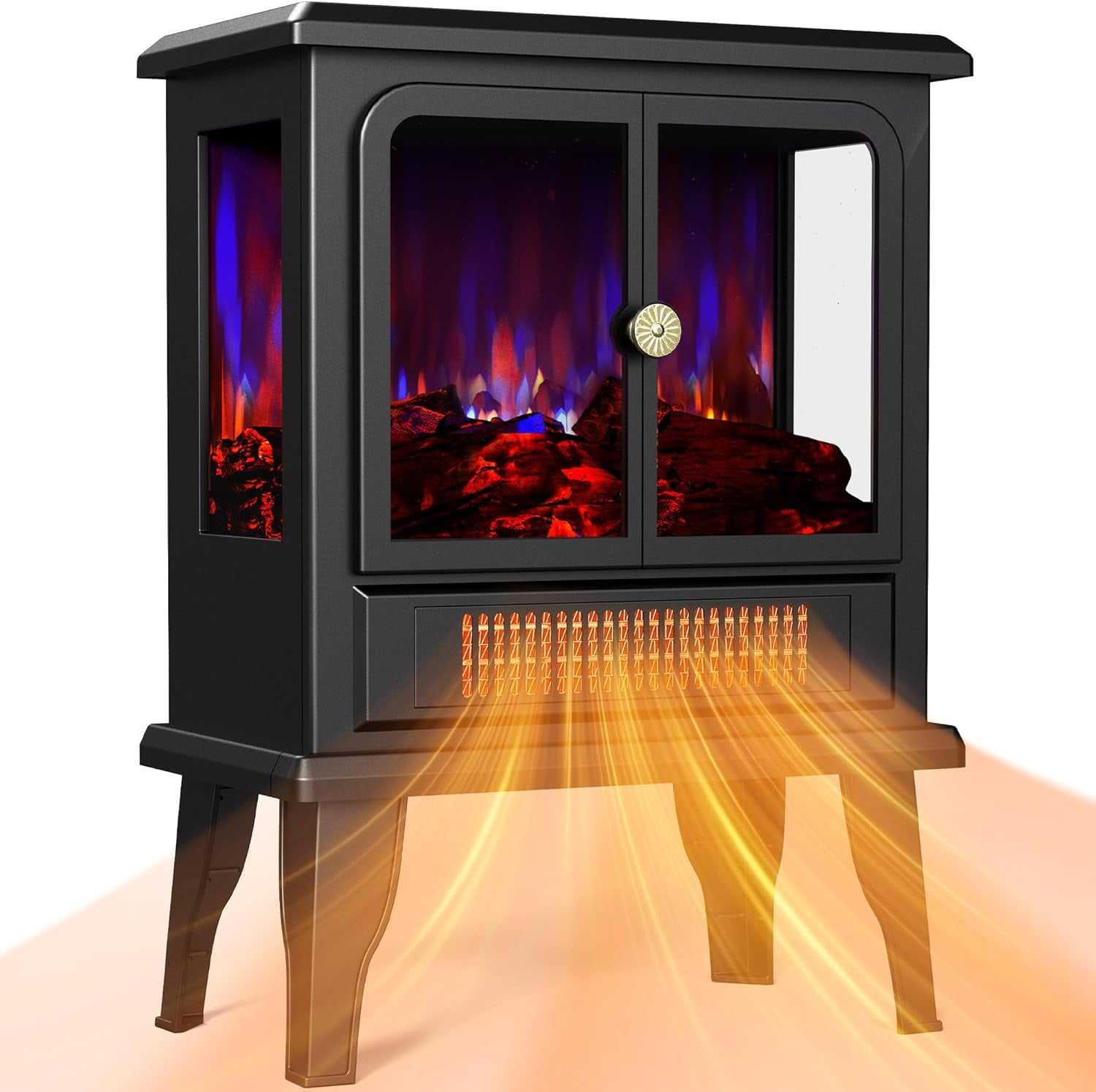 18'' Electric Fireplace Heater, Thermostat Control, 3D Realistic Flame ...