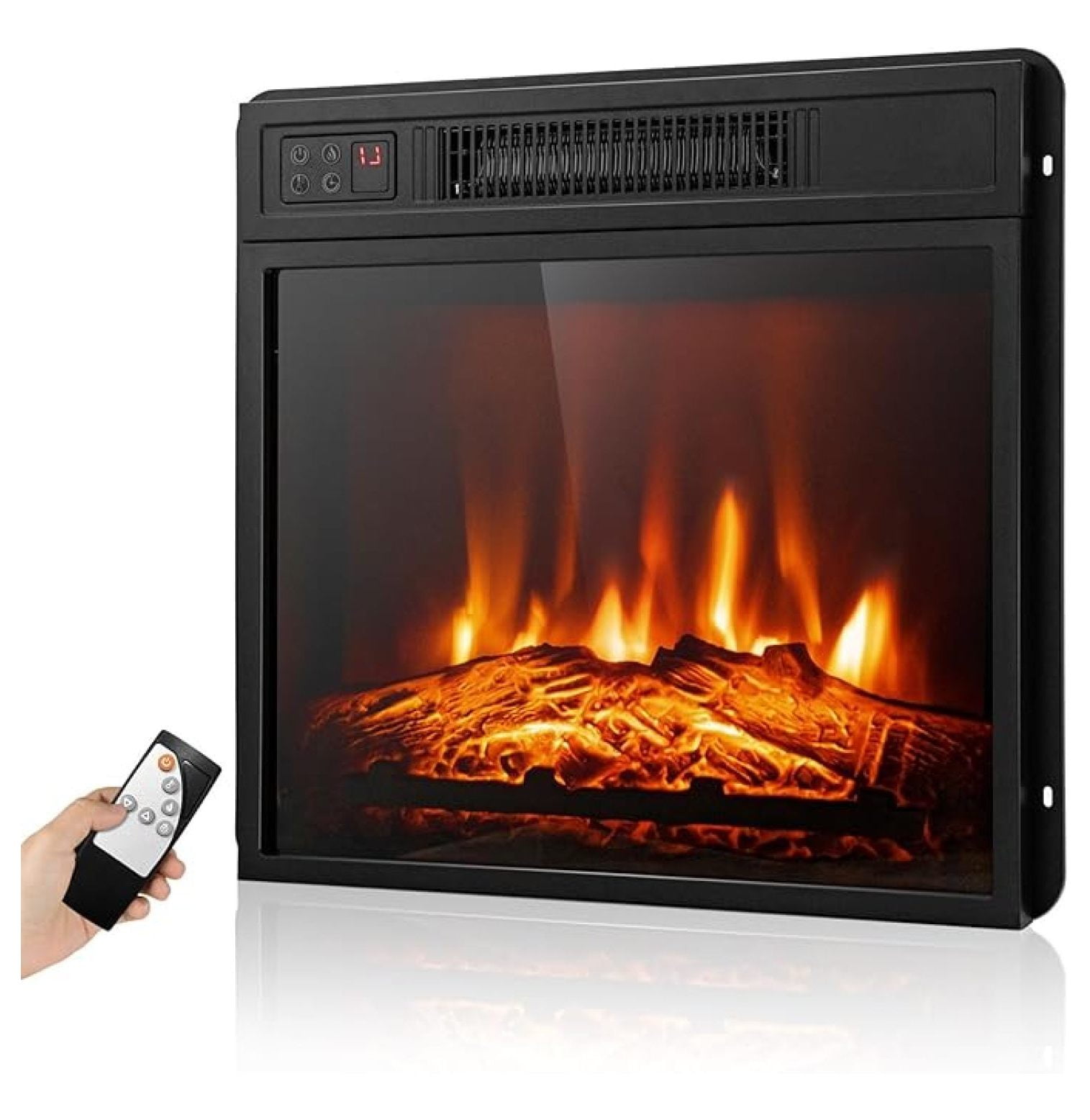 18” Electric Fireplace Insert, Small Recessed Firebox Heater w ...