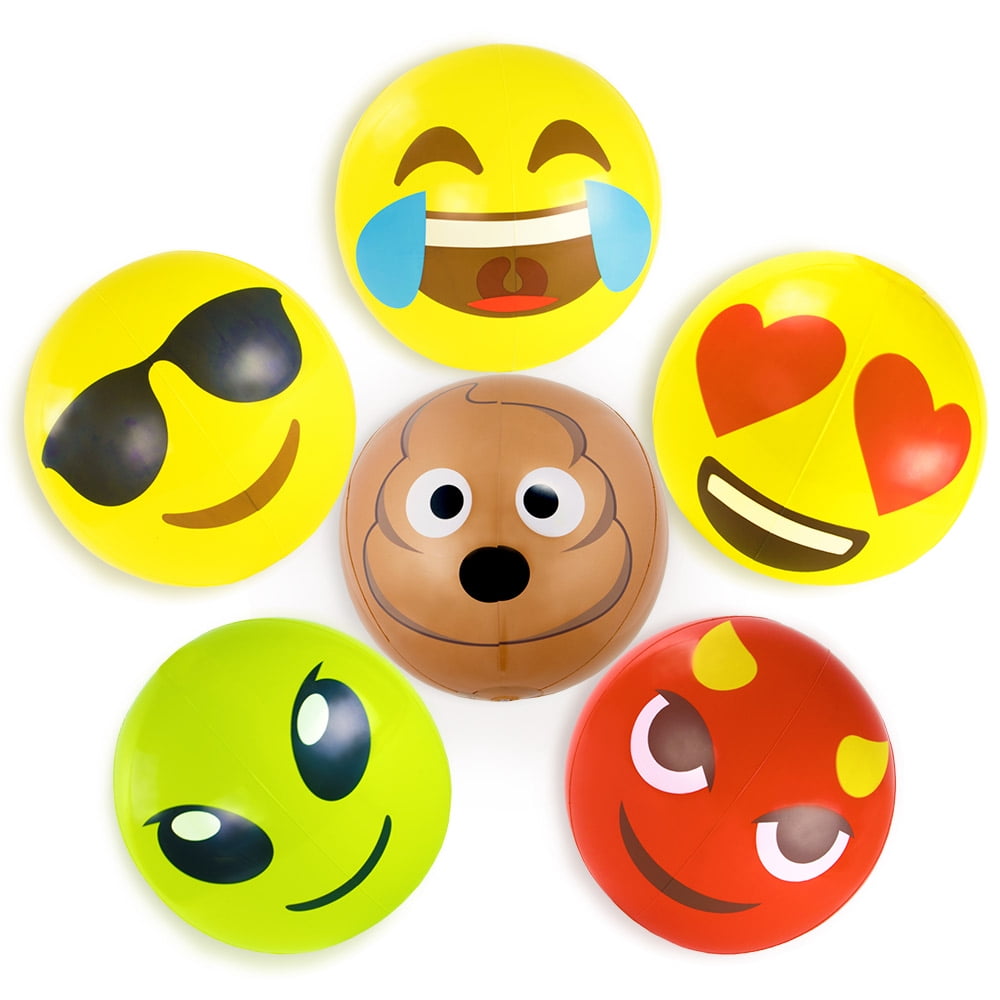 swimming pool ball, 6pc 18in emoji set kids small swim toy beach ball ...