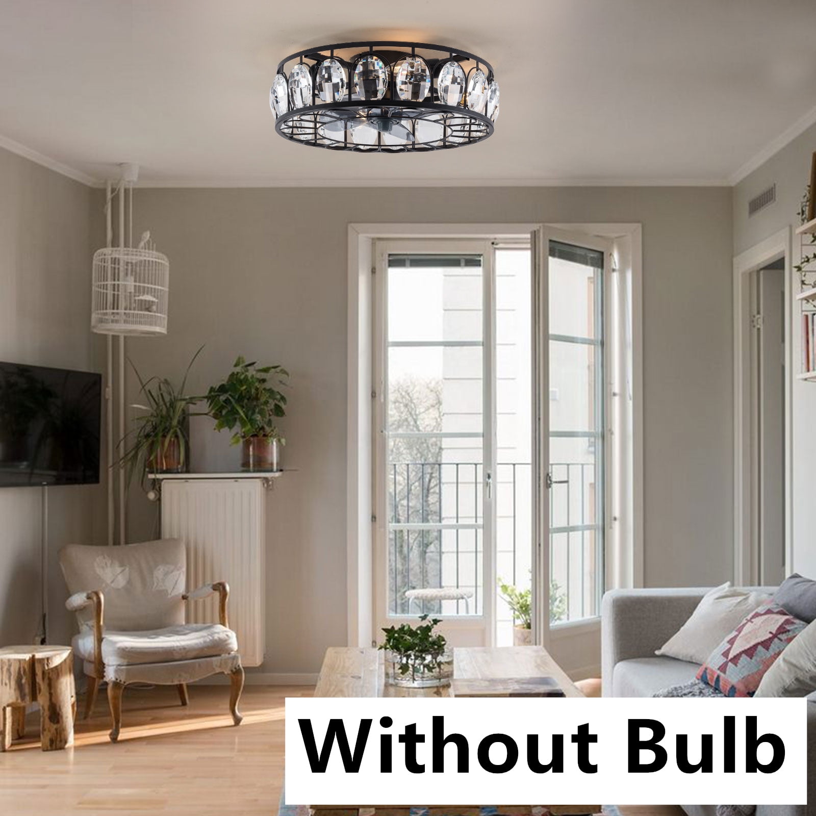 18" Enclosed Ceiling Fan Light Without Bulb Crystal Fan Lamp 3 Speeds ...