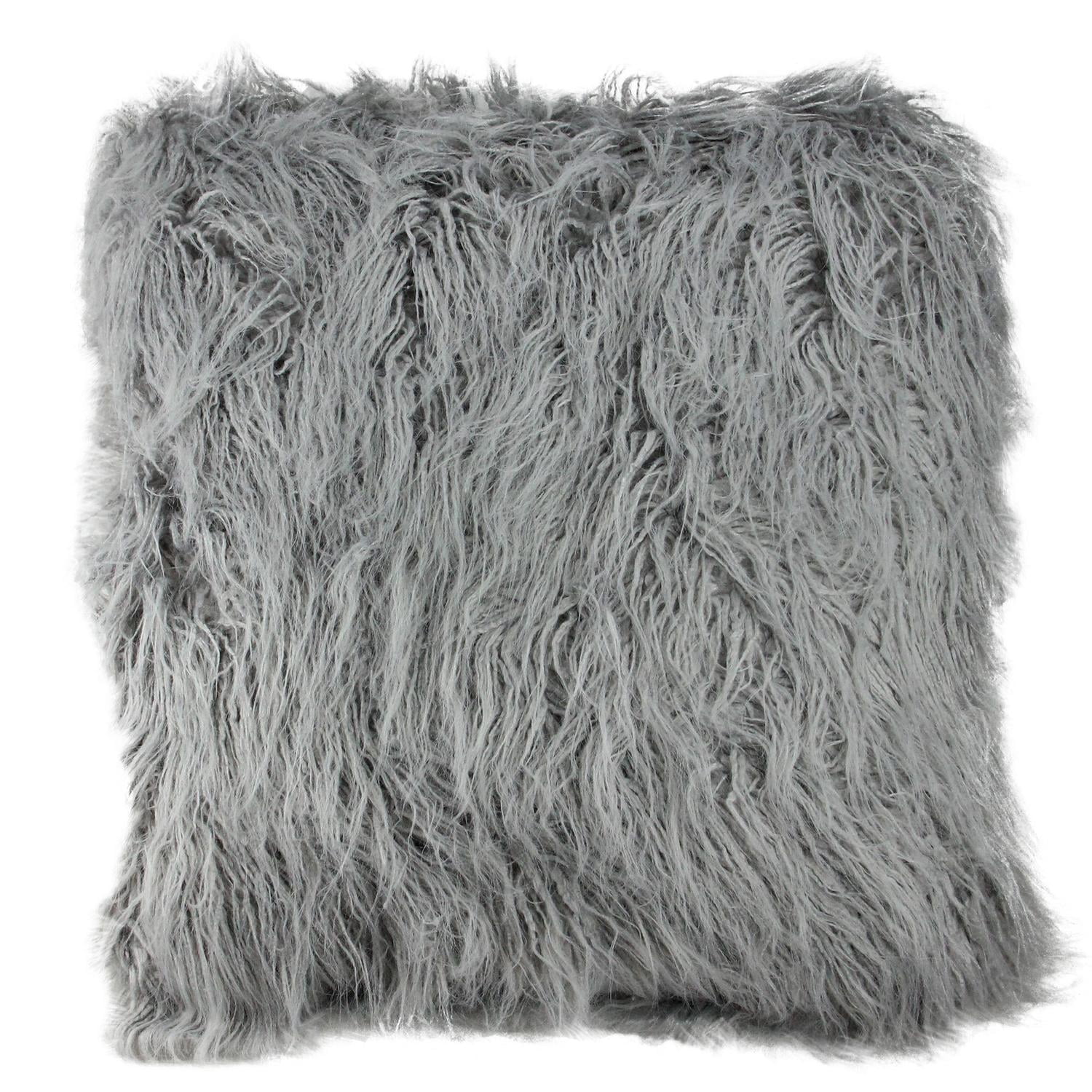 LuxeLiving Cloud Gray Faux Fur Throw Pillow - 18x18x4 - Walmart.com