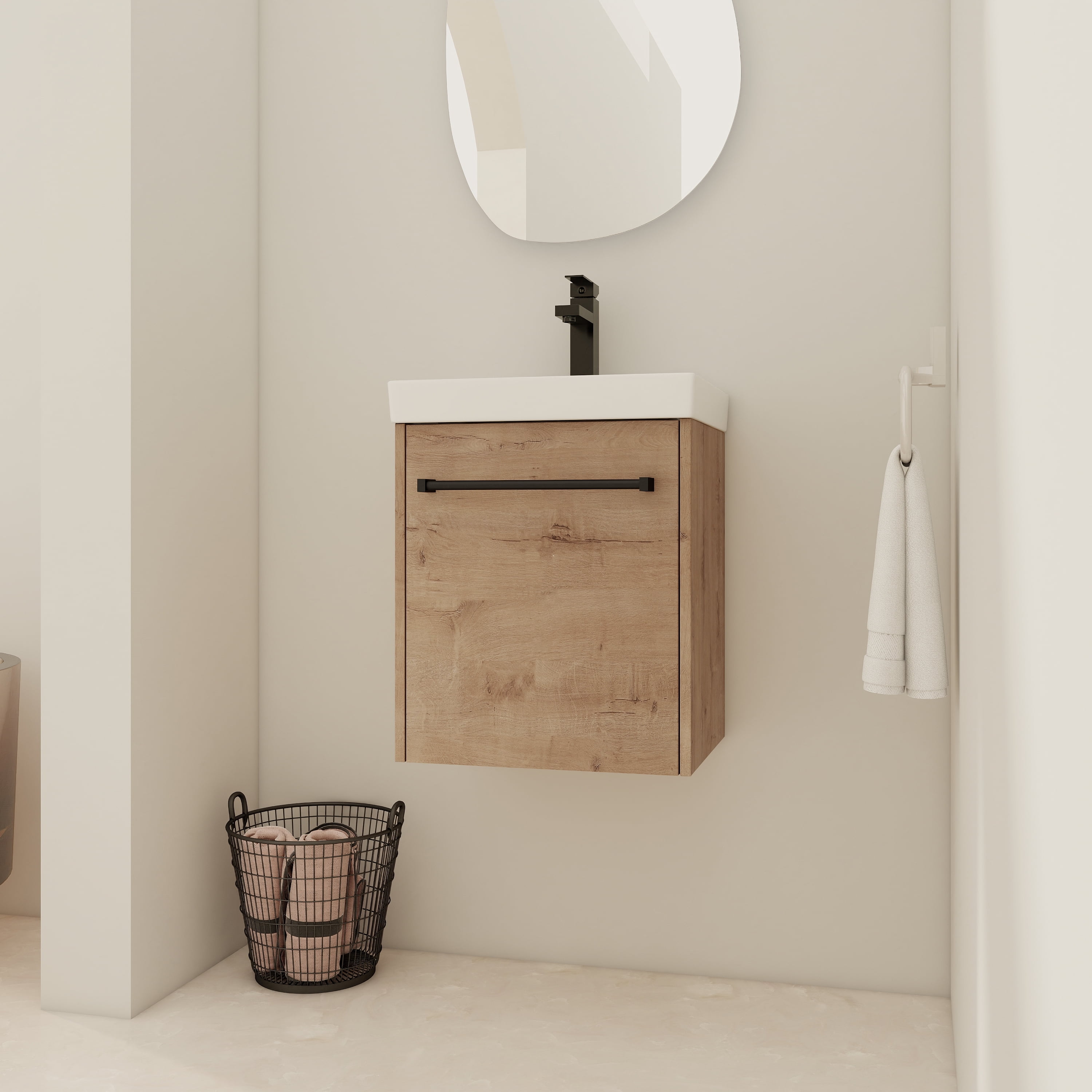 18'' Floating Wall-Mounted Bathroom Vanity with Ceramic Sink & Soft ...
