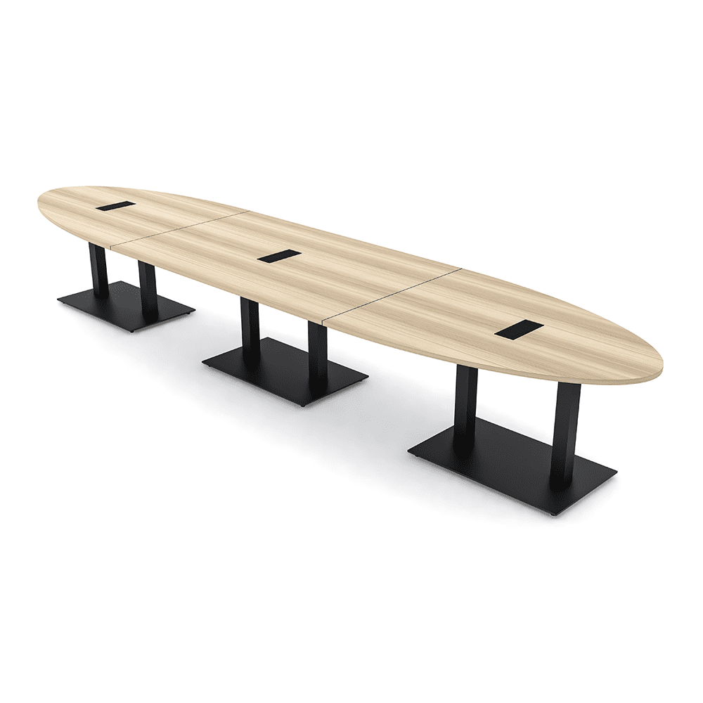 18-Foot Large Modular Powered Conference Table Oval Shape Black Bases ...