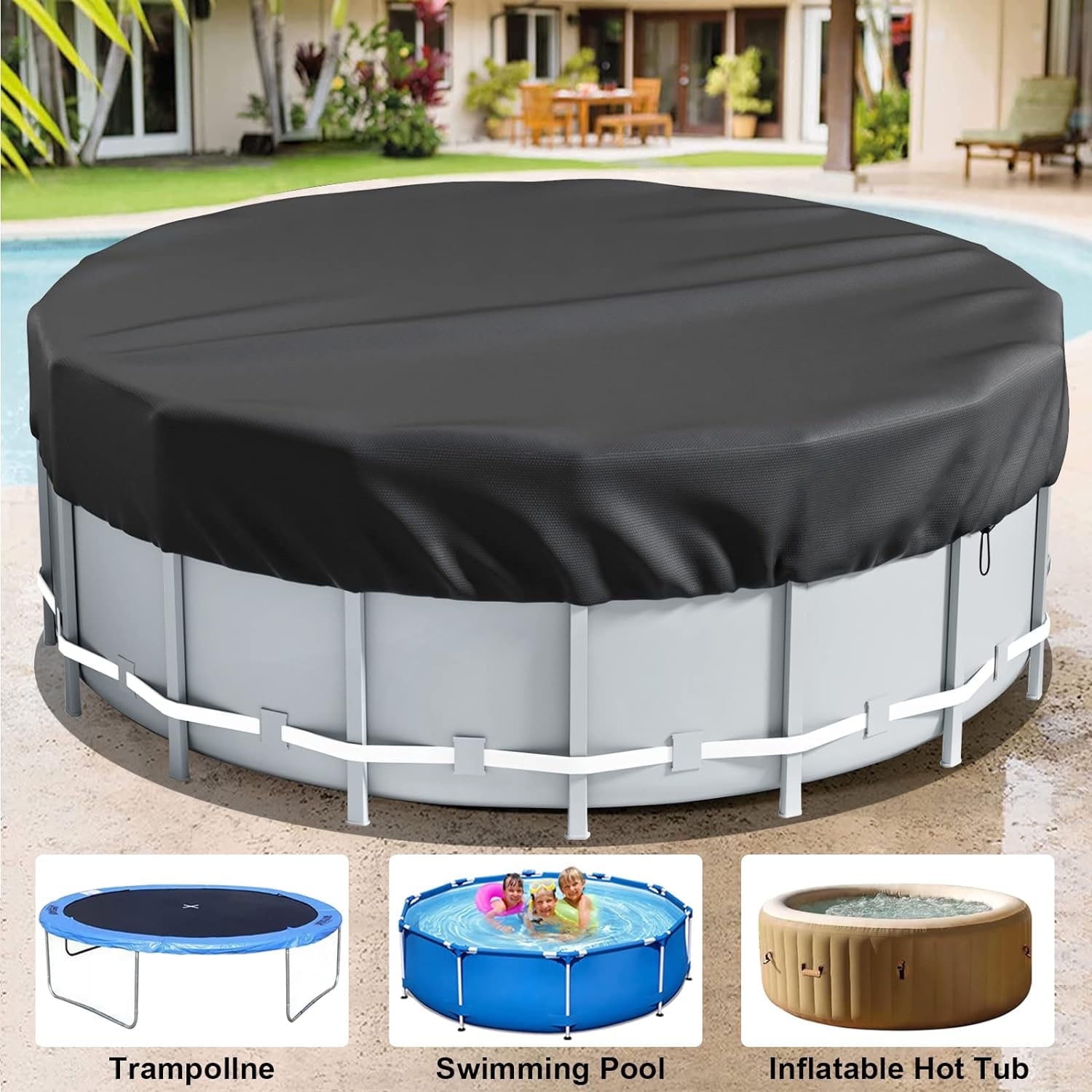 18 Ft Round Pool Cover, Heavy Duty Strong Tear Resistant Solar Above ...