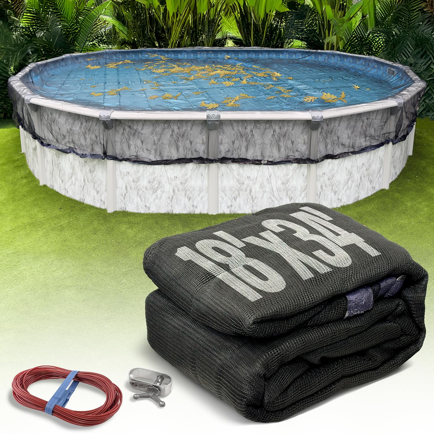 18-Ft x 34-Ft Pool Leaf Net Cover for Oval Above Ground Pools - Pool ...