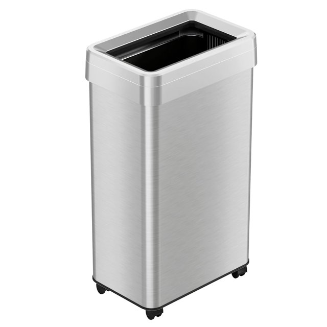 18 G Rectangular Open Top Kitchen Trash Can Recycle Bin with Wheels and ...
