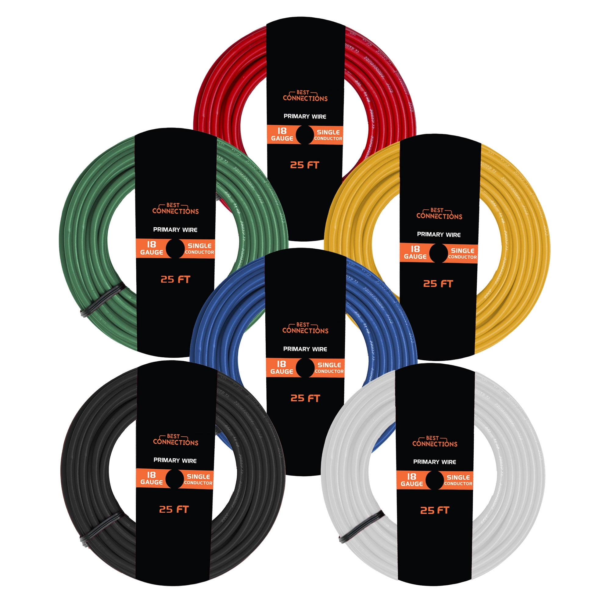 18 GA Single Conductor Stranded Remote Wire 12V 6 Rolls 25 Feet Each ...