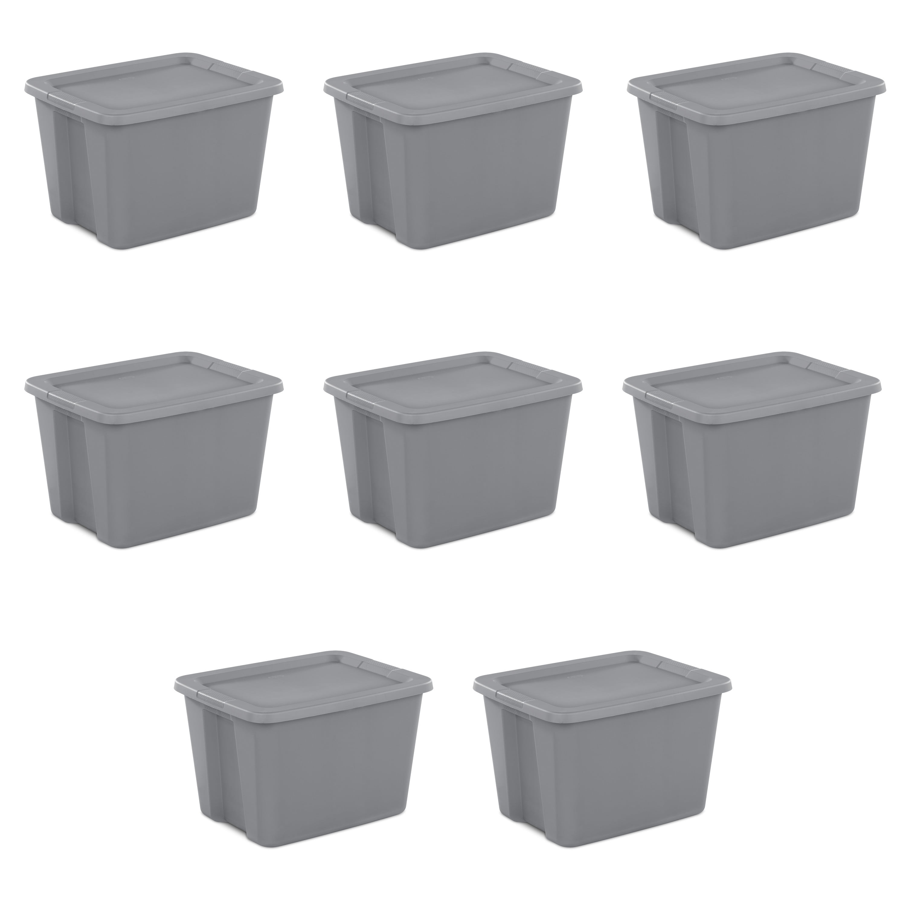 18 Gallon Gray Plastic Tote Storage Box, Set of 8, for Light Home ...