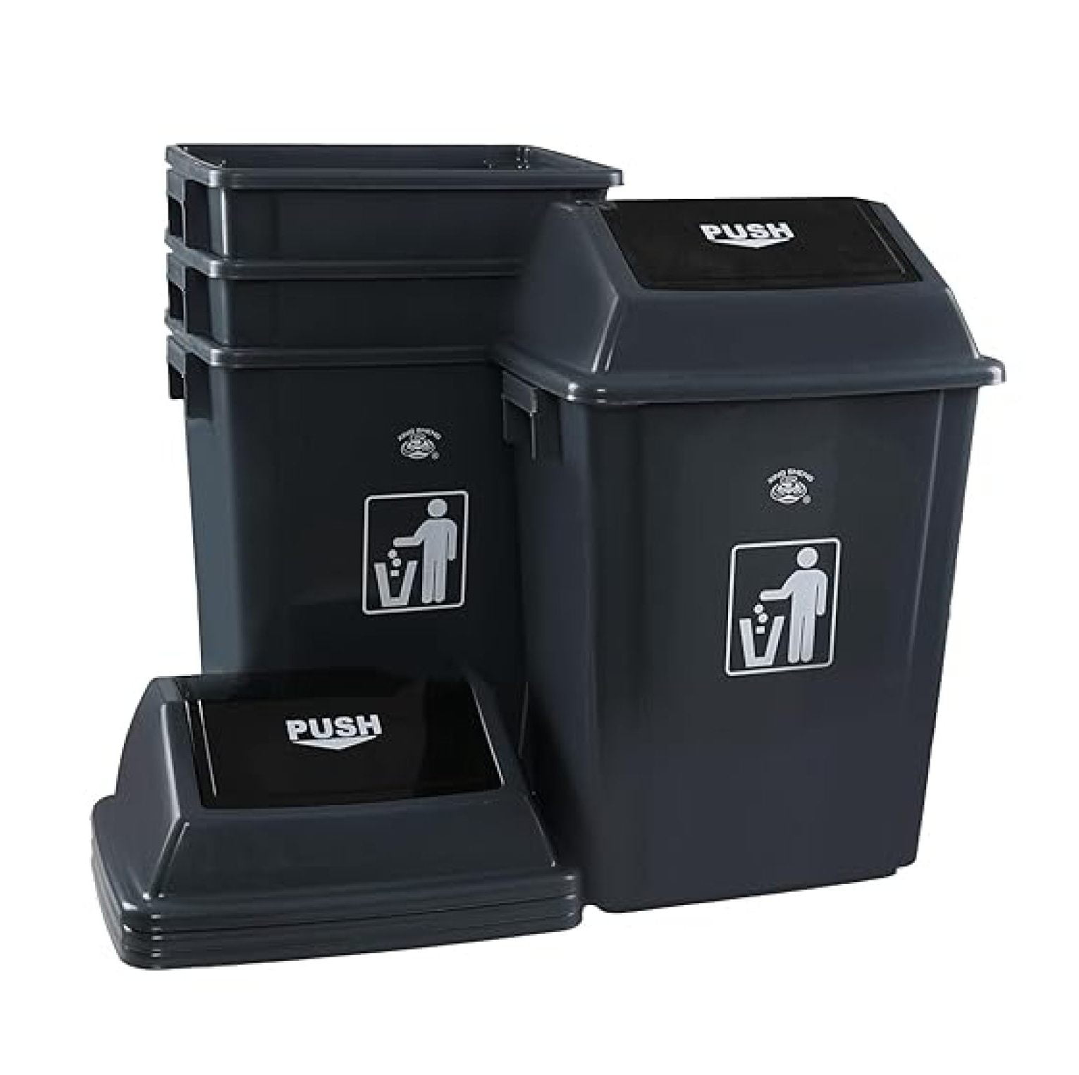 18 Gallon Large Lid Trash Can, 4 Pack Plastic Garbage Can, Grey ...